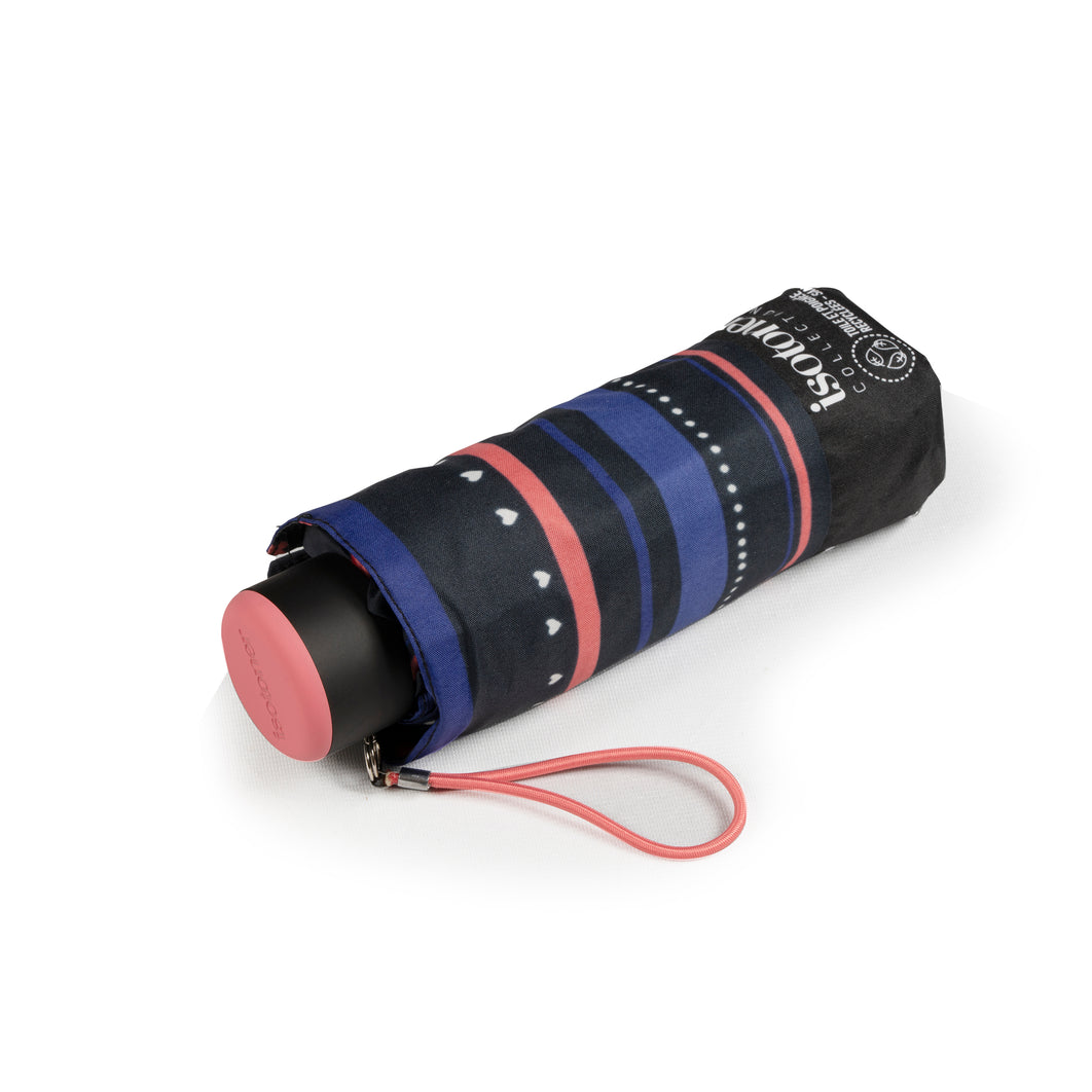 Parapluie Mini Slim Rayure Petit Cœur Marine - Isotoner